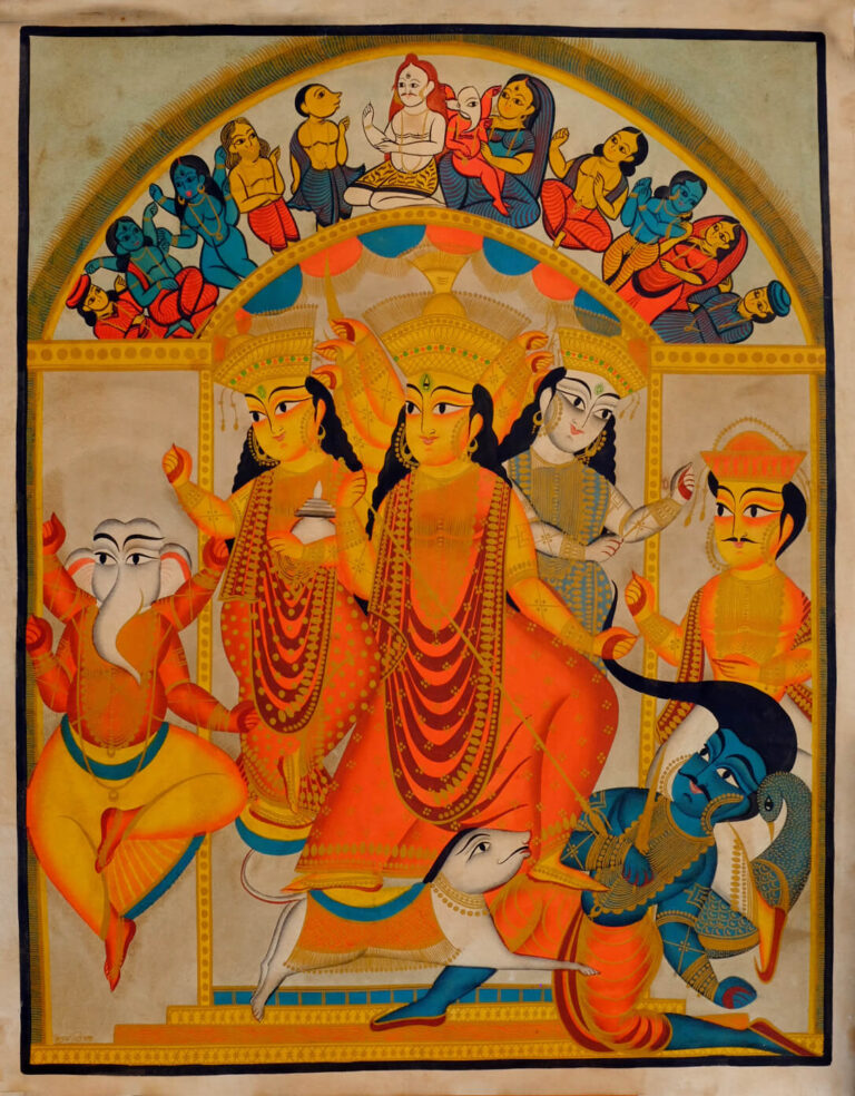 Original Kalighat Patachitra Durga Mahisasura Mardini by Uttam ...