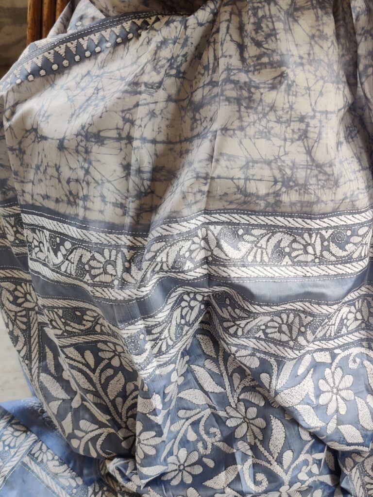 Exclusive katha stitch and hand batik bishnupur katan silk ...